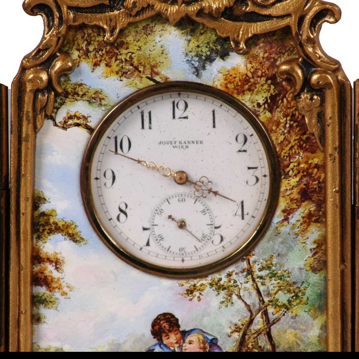 Viennese Enamel and Bronze Table Screen Clock. Clock face marked Josef ...